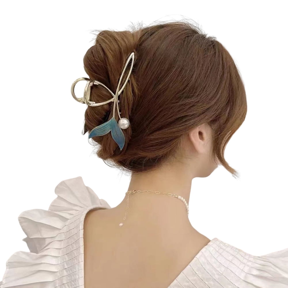 LADAEN Blue Fish Tail Hair Clips with Pearl Design Big Gold Hair Clip ...