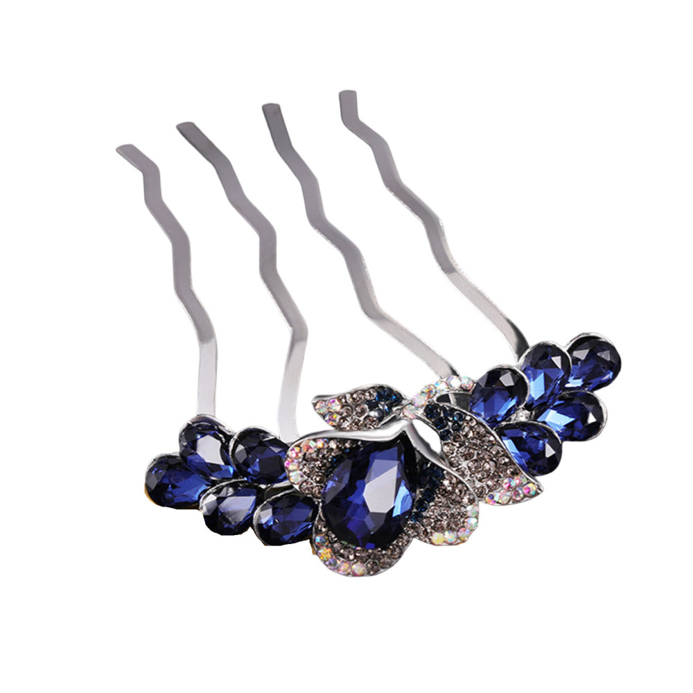 LADAEN Glossy Crystal 4-Tooth Hair Comb Retro Style Sparkling Women ...