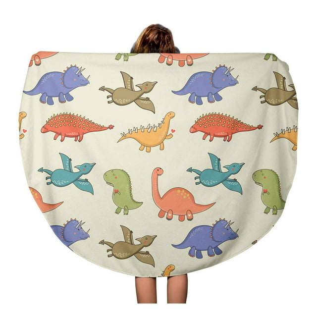 LADDKA 60 inch Round Beach Towel Blanket Alien Cute Cartoon Dinosaur ...