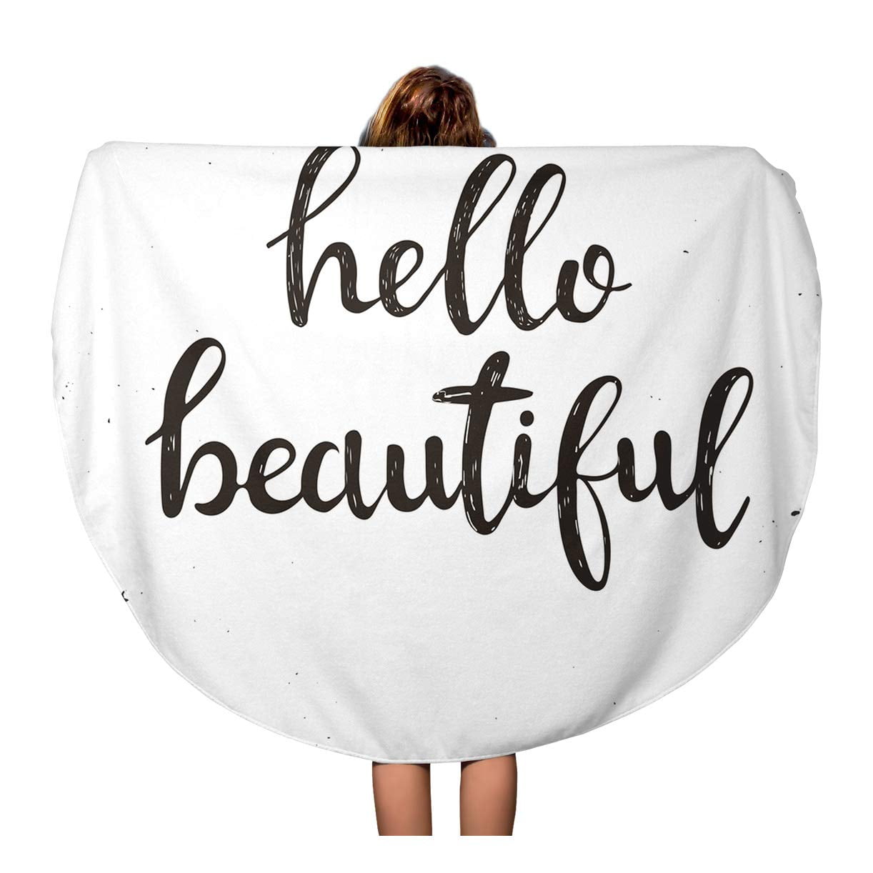 LADDKA 60 inch Round Beach Towel Blanket Beauty Hello Beautiful Hand ...