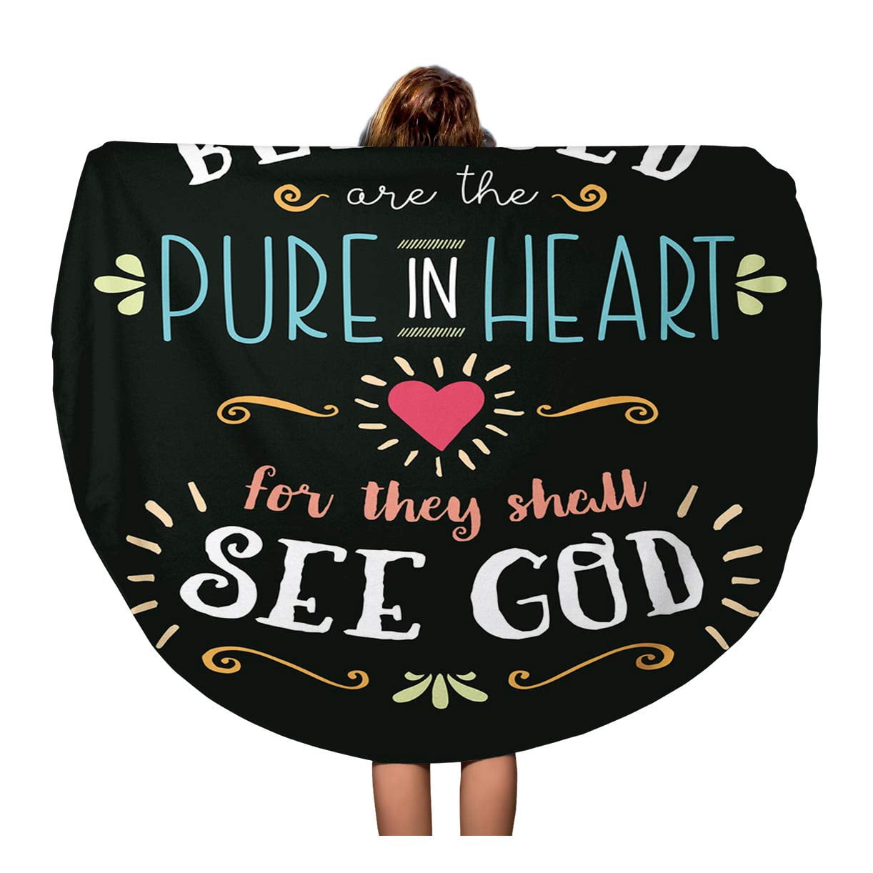 LADDKA 60 inch Round Beach Towel Blanket Blessed are The Pure in Heart ...