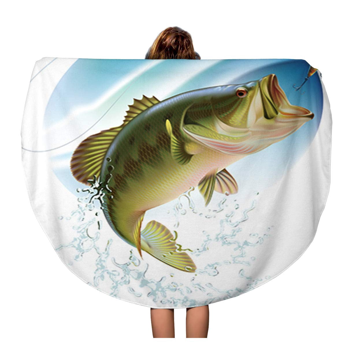 LADDKA 60 inch Round Beach Towel Blanket Largemouth Bass is Catching ...