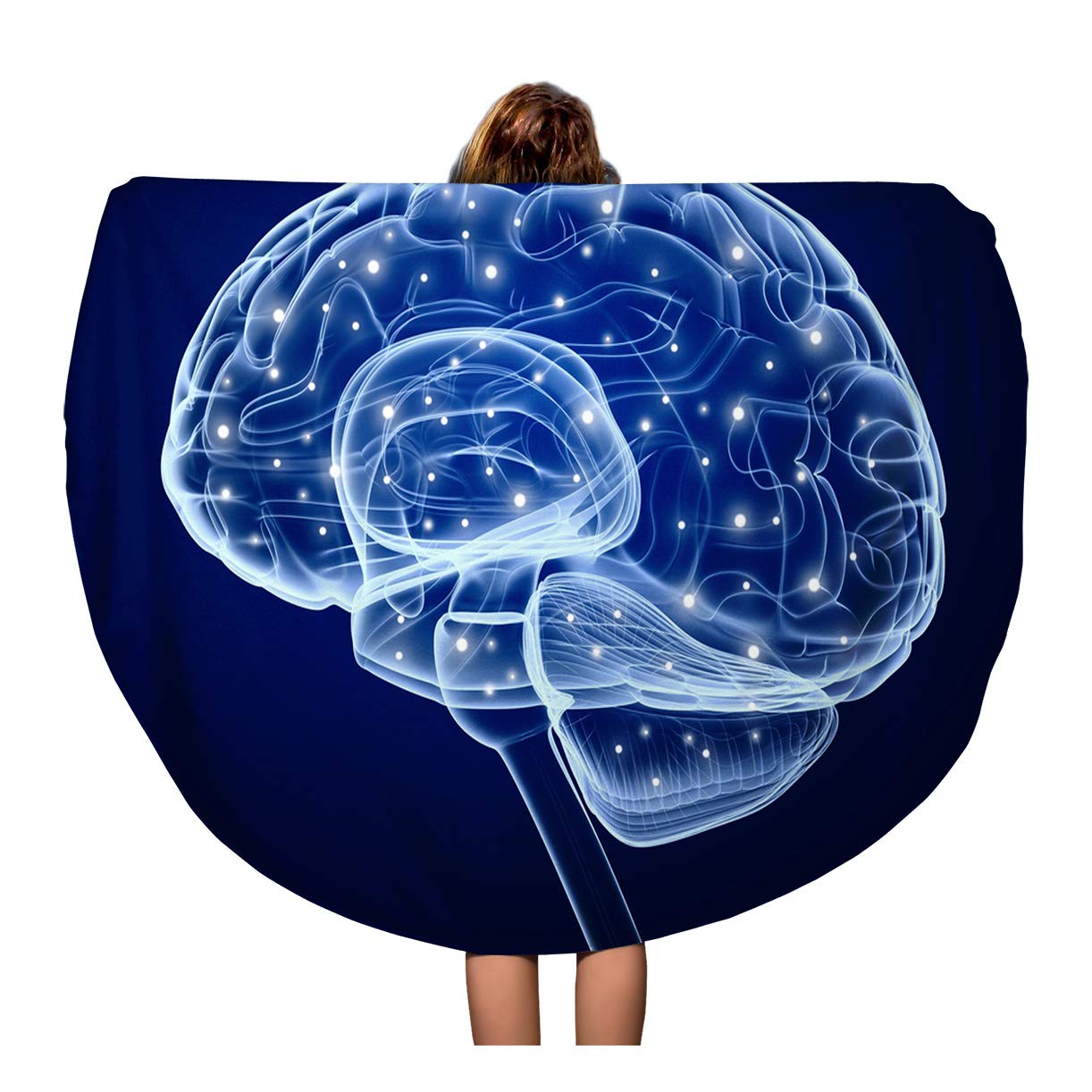 LADDKA 60 inch Round Beach Towel Blanket Neuron Brain Impulses Thinking Prosess Cell Think ...