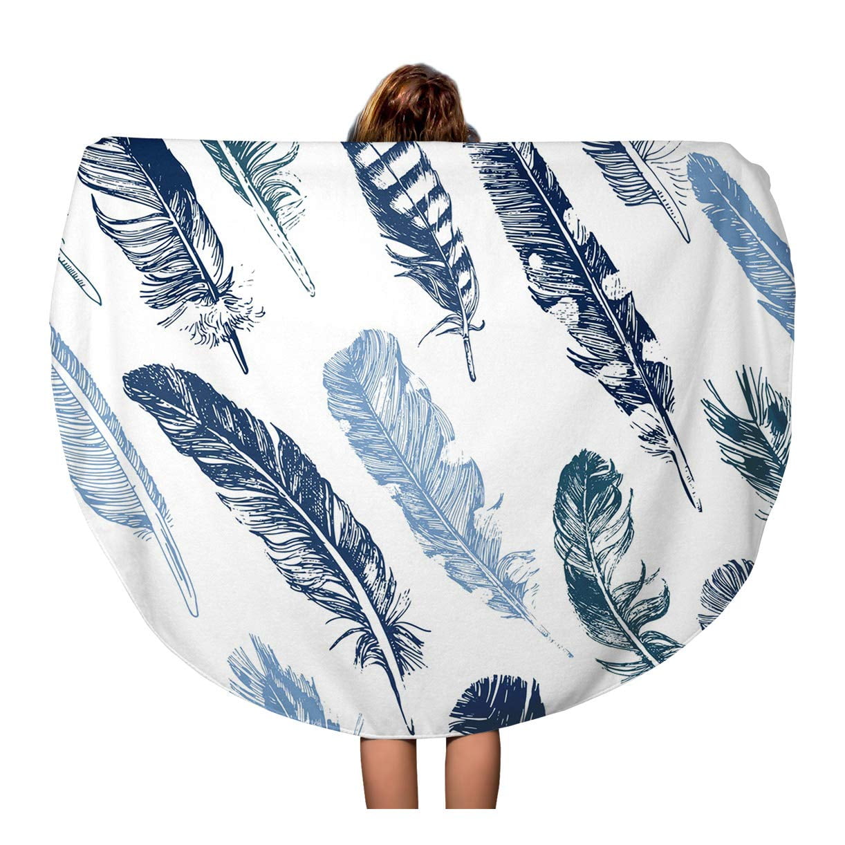 LADDKA 60 inch Round Beach Towel Blanket Pattern Colorful Feathers ...