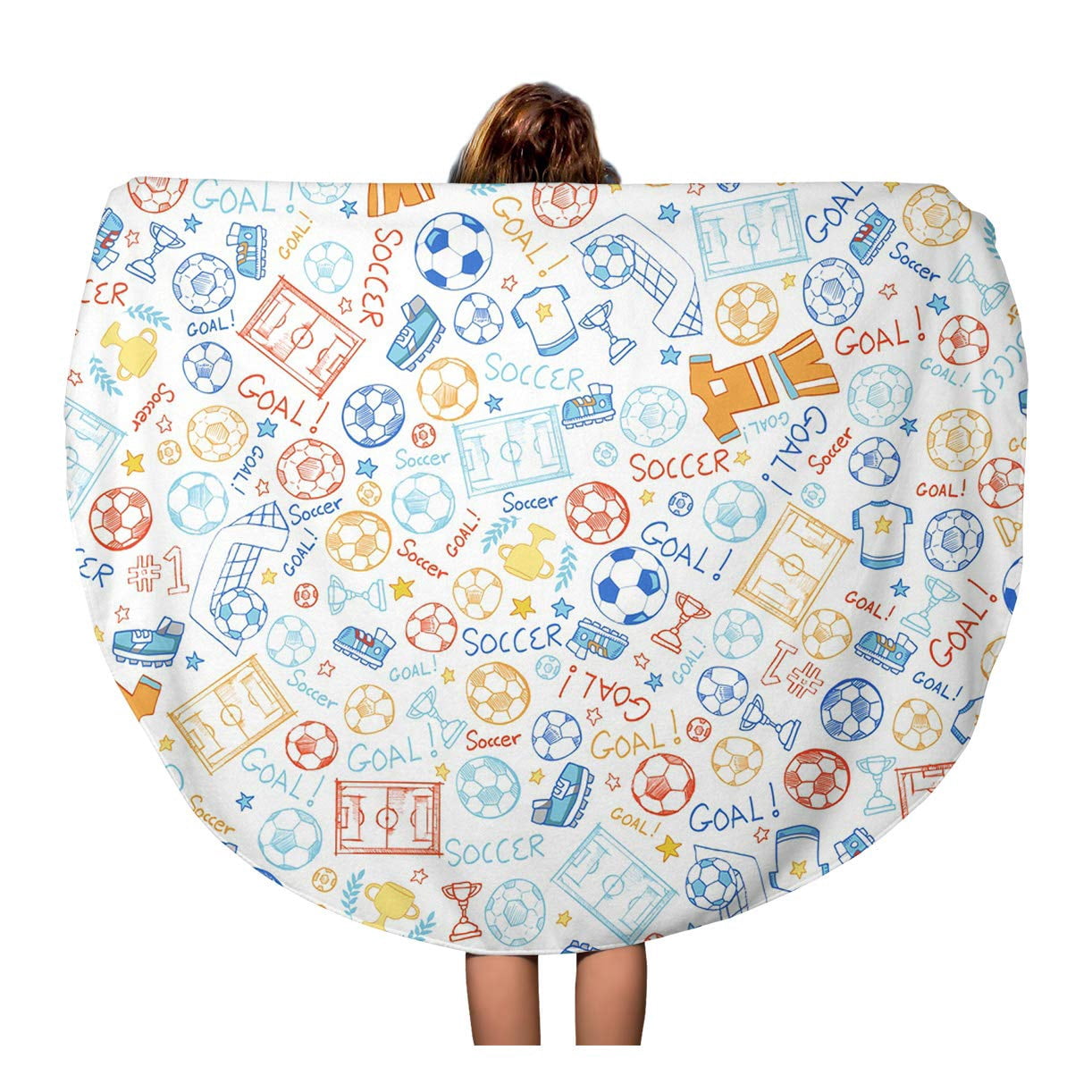 LADDKA 60 inch Round Beach Towel Blanket Pattern Soccer Sports Doodle ...