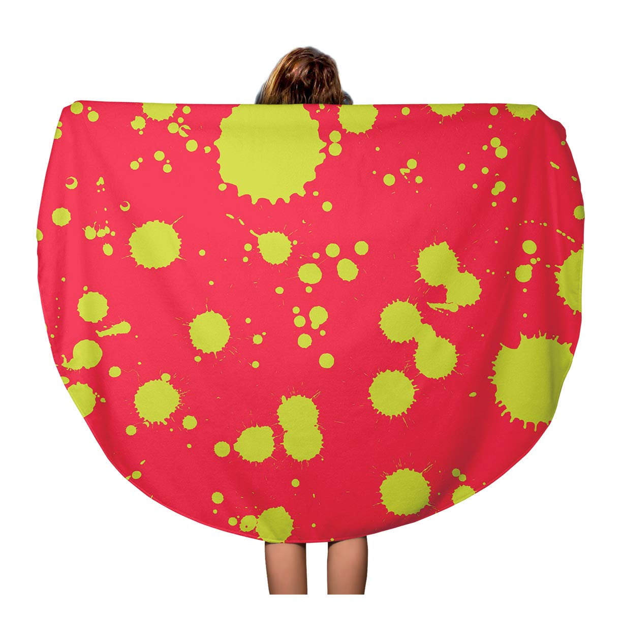 LADDKA 60 inch Round Beach Towel Blanket Yellow Abstract Neon Splatter ...