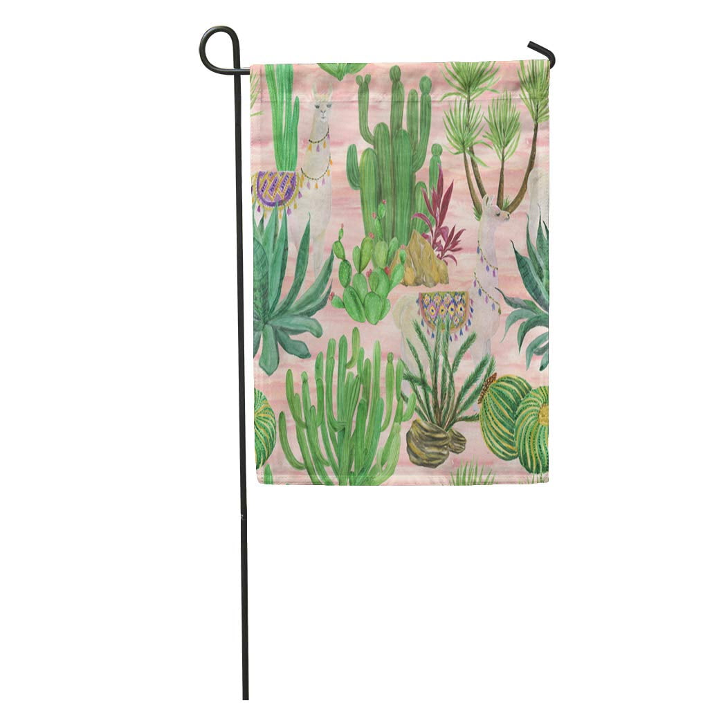LADDKE Alpaca Watercolor Painting Llamas and Cacti America Baby Cactus ...