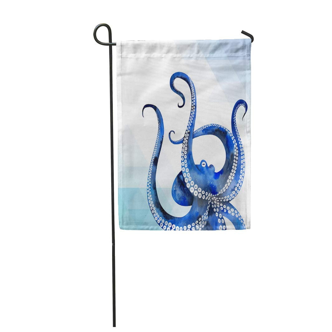 LADDKE Blue Watercolor of with Octopus with Colorful Drawn Hand Coast ...