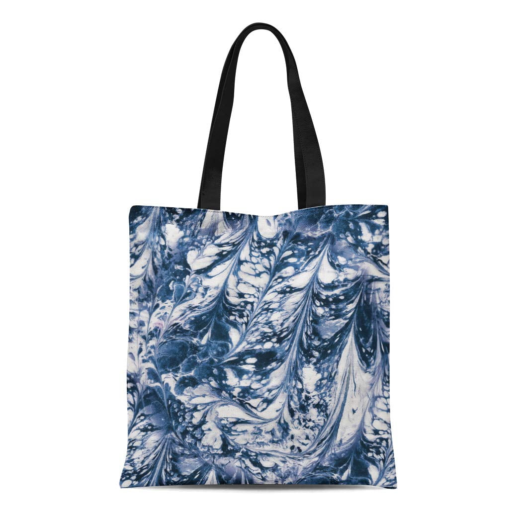 LADDKE Canvas Bag Resuable Tote Grocery Shopping Bags Blue Pattern ...