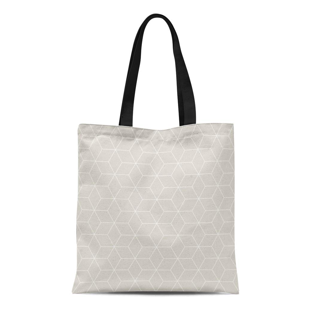 LADDKE Canvas Bag Resuable Tote Grocery Shopping Bags Gray Geometric ...