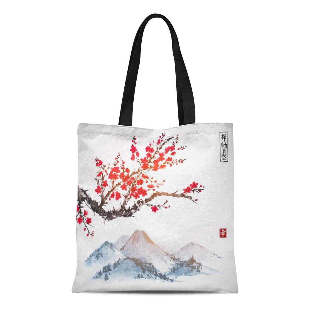 LADDKE Canvas Bag Resuable Tote Grocery Shopping Bags Sakura in Blossom ...