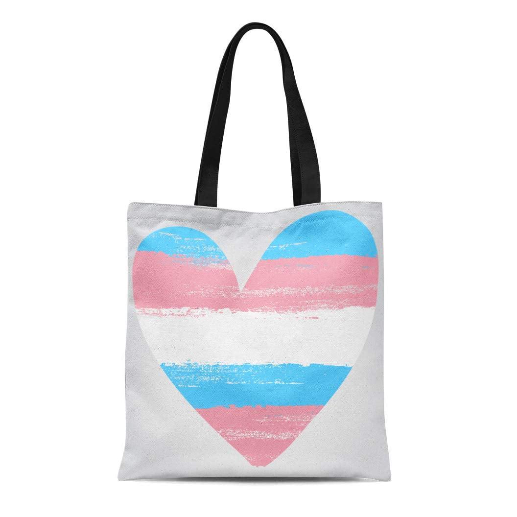 LADDKE Canvas Tote Bag Blue Transgender Pride Flag in Form of Heart ...