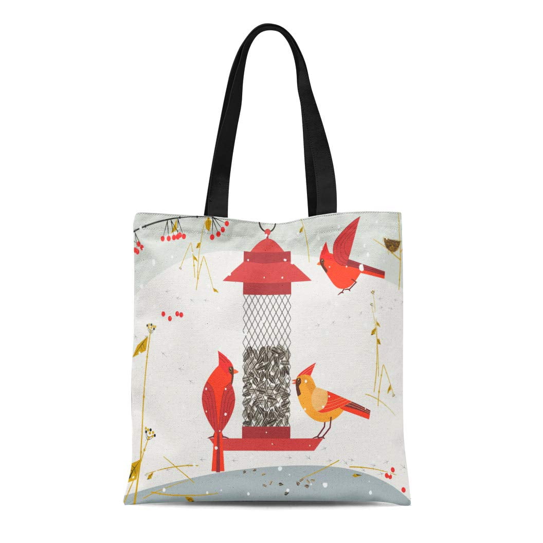 LADDKE Canvas Tote Bag Cute Red Northern Cardinal Bird Comic Flat ...