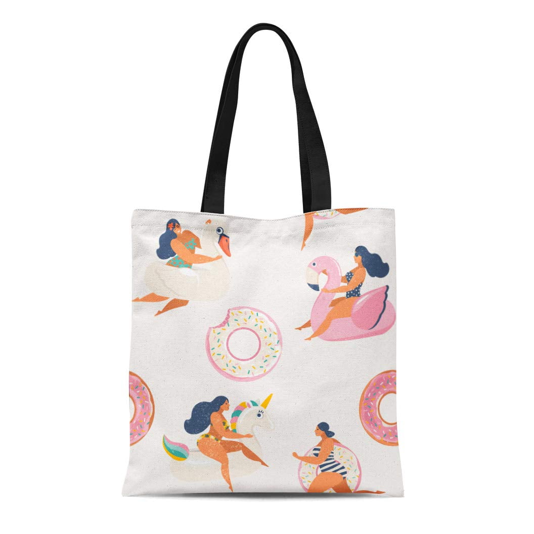 LADDKE Canvas Tote Bag Flamingo Unicorn Swan and Sweet Donut Inflatable ...
