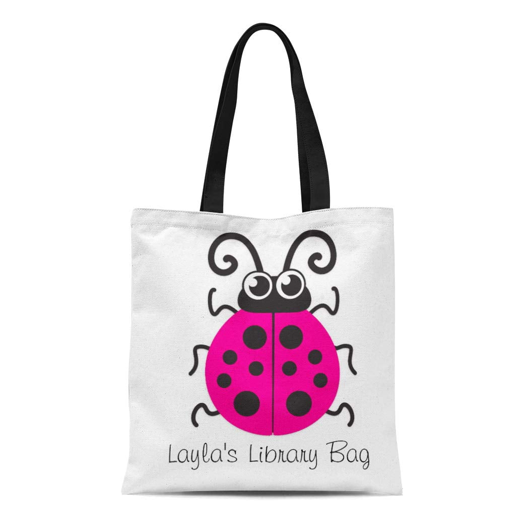 LADDKE Canvas Tote Bag Girls Kids Cute Pink Ladybug Ladybird White ...