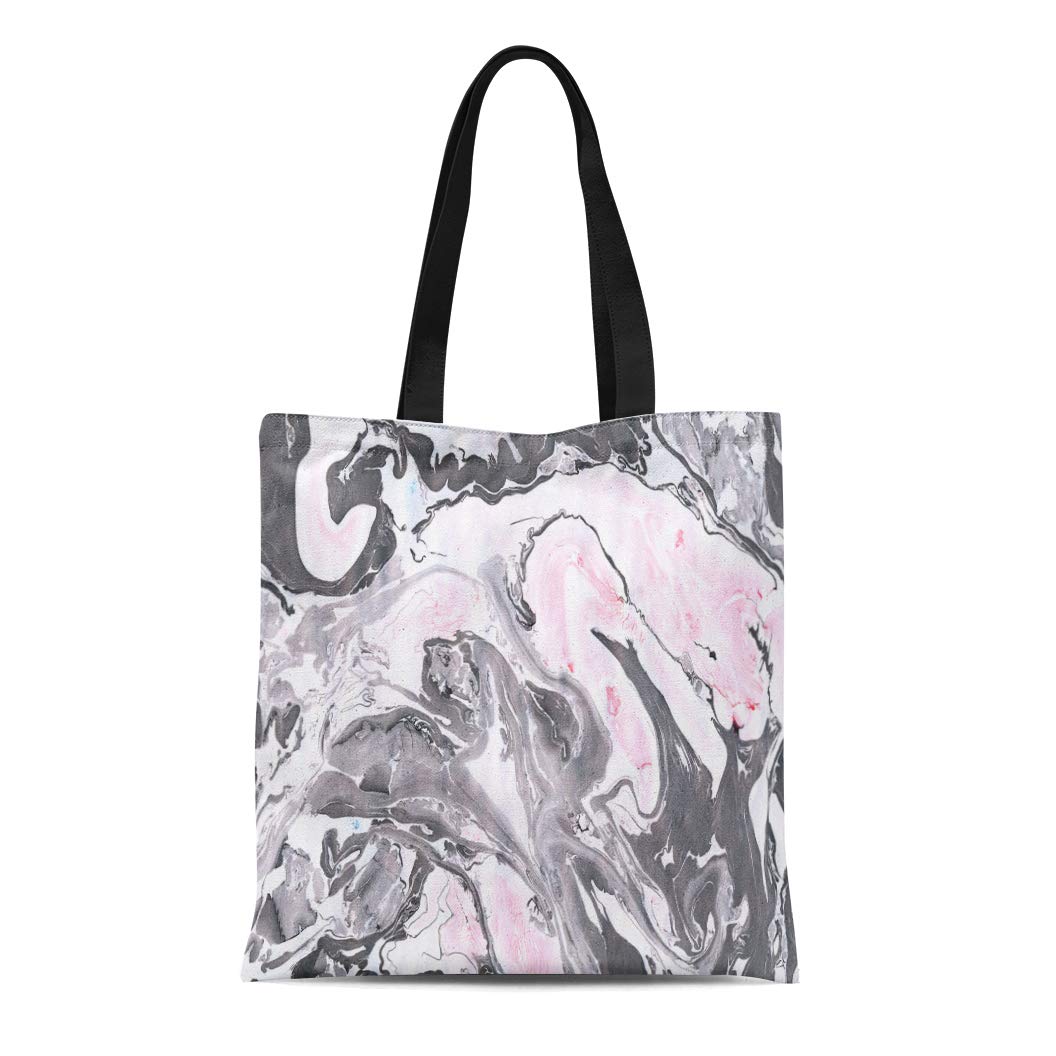 LADDKE Canvas Tote Bag Gray Black and Pink Marble Ink Abstract Painting ...