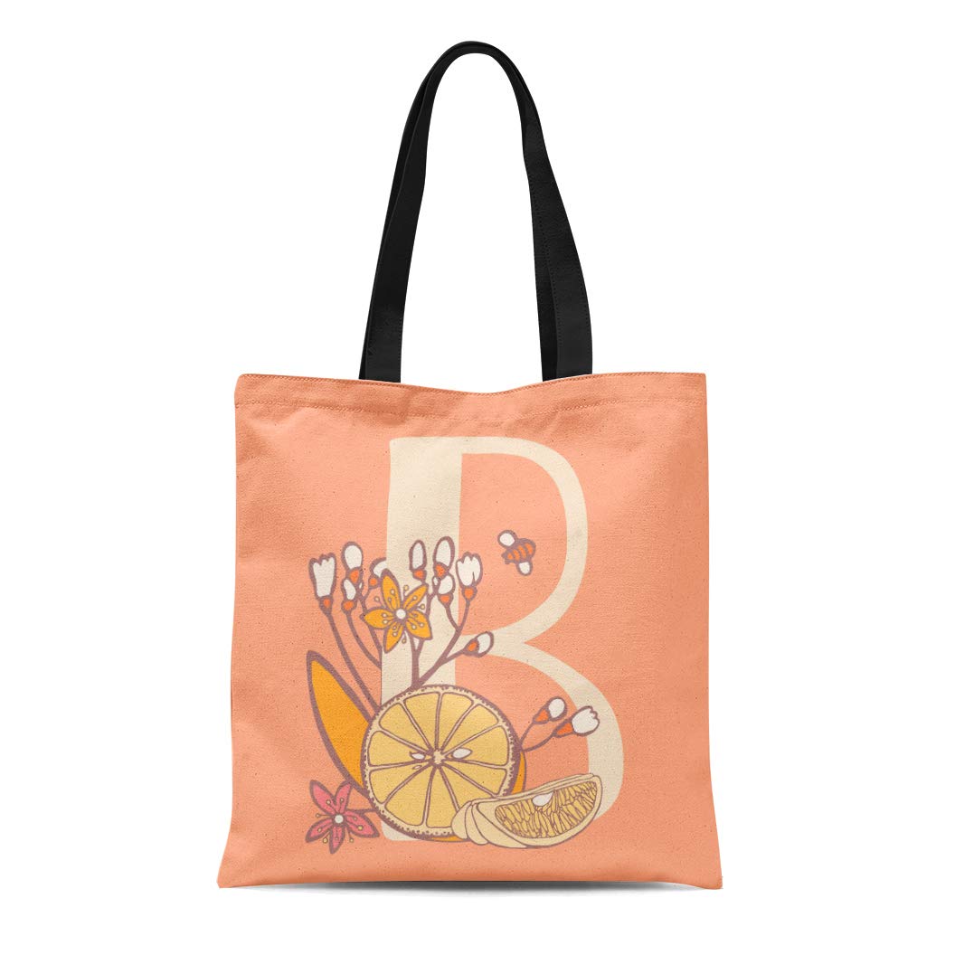 LADDKE Canvas Tote Bag Personalized Flower Alphabet Floral Monogram ...