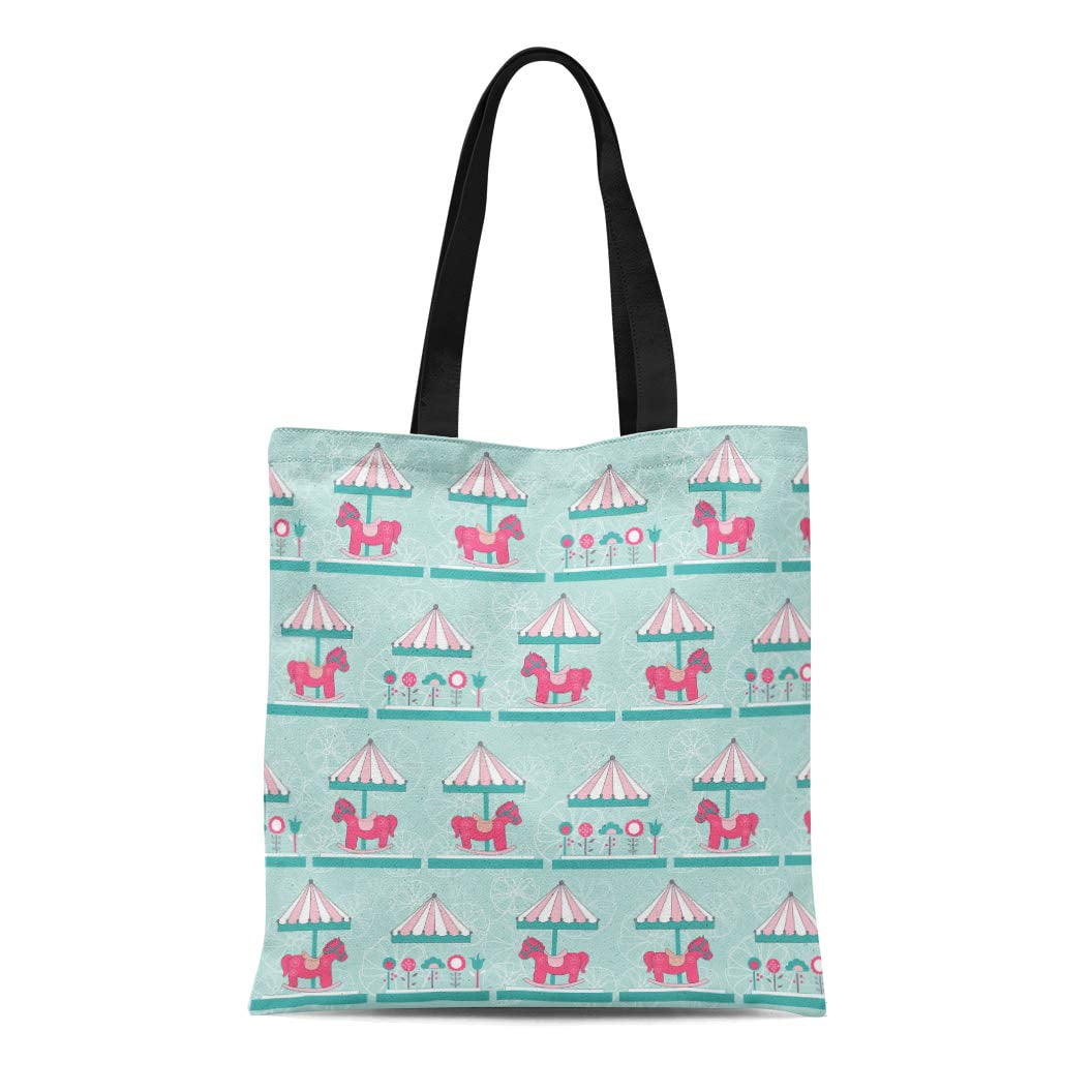 LADDKE Canvas Tote Bag Pink Children Horse Pattern Carousel for Baby ...