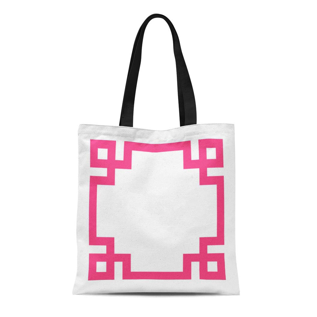 LADDKE Canvas Tote Bag Preppy Hot Pink and White Greek Key Girly Cute ...