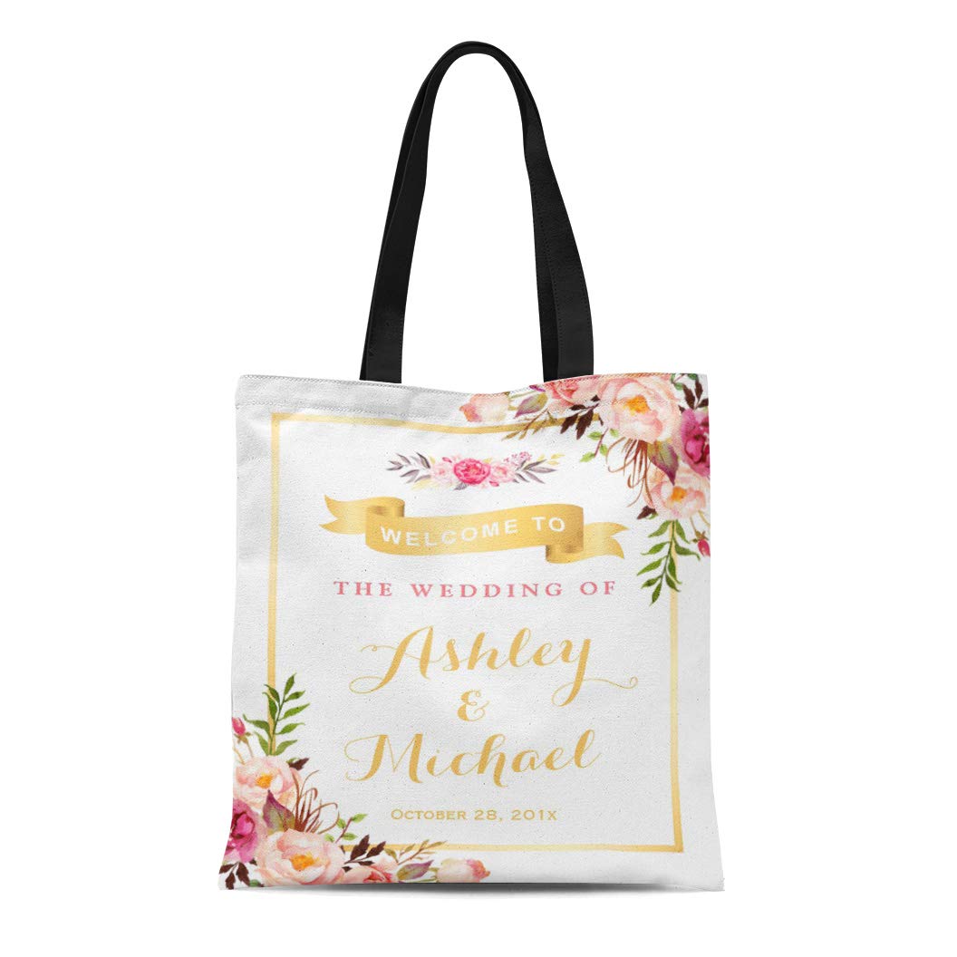 LADDKE Canvas Tote Bag Sign Wedding Reception Elegant Chic Floral ...