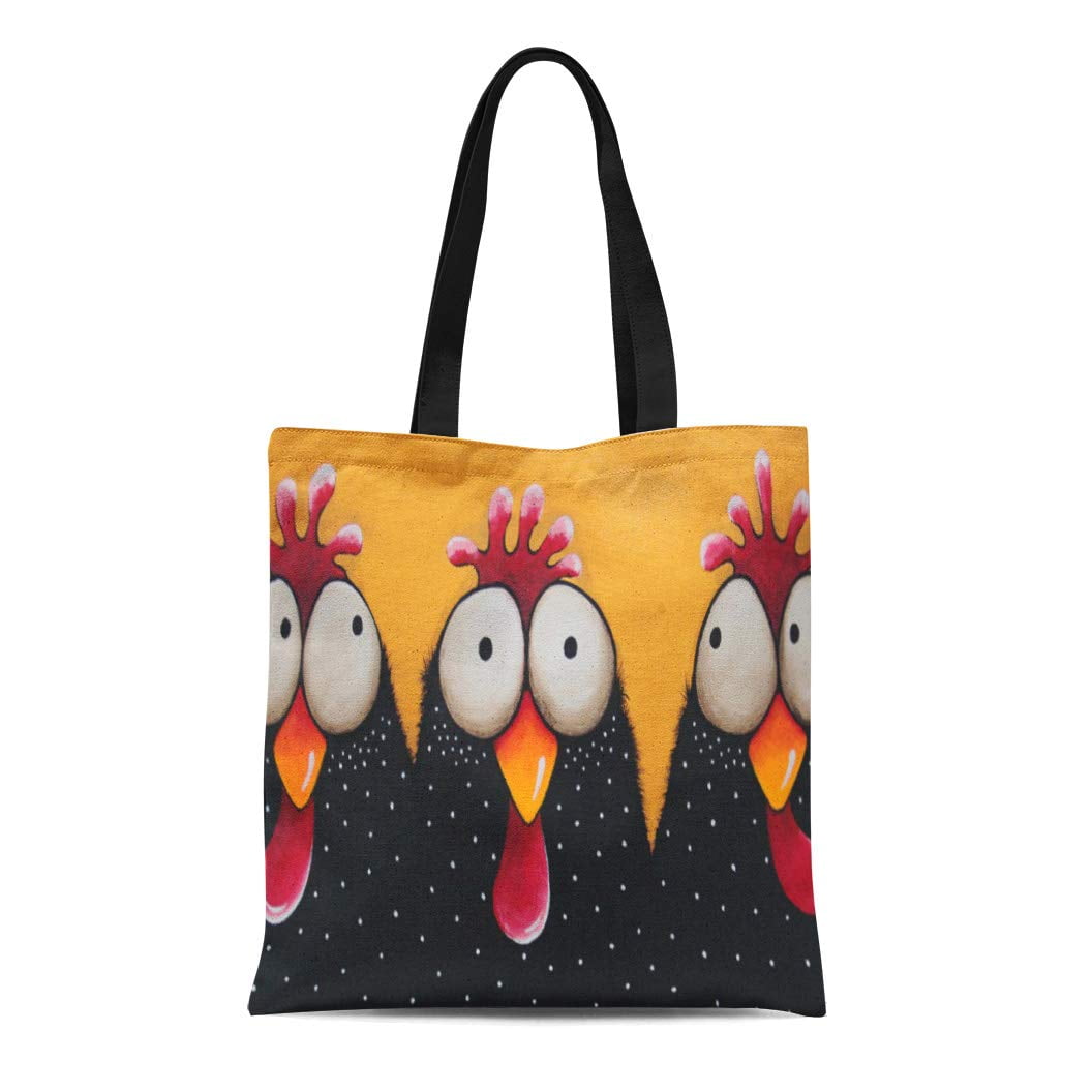 LADDKE Canvas Tote Bag Whimsical Chicken Bird Hen Farm Black White ...
