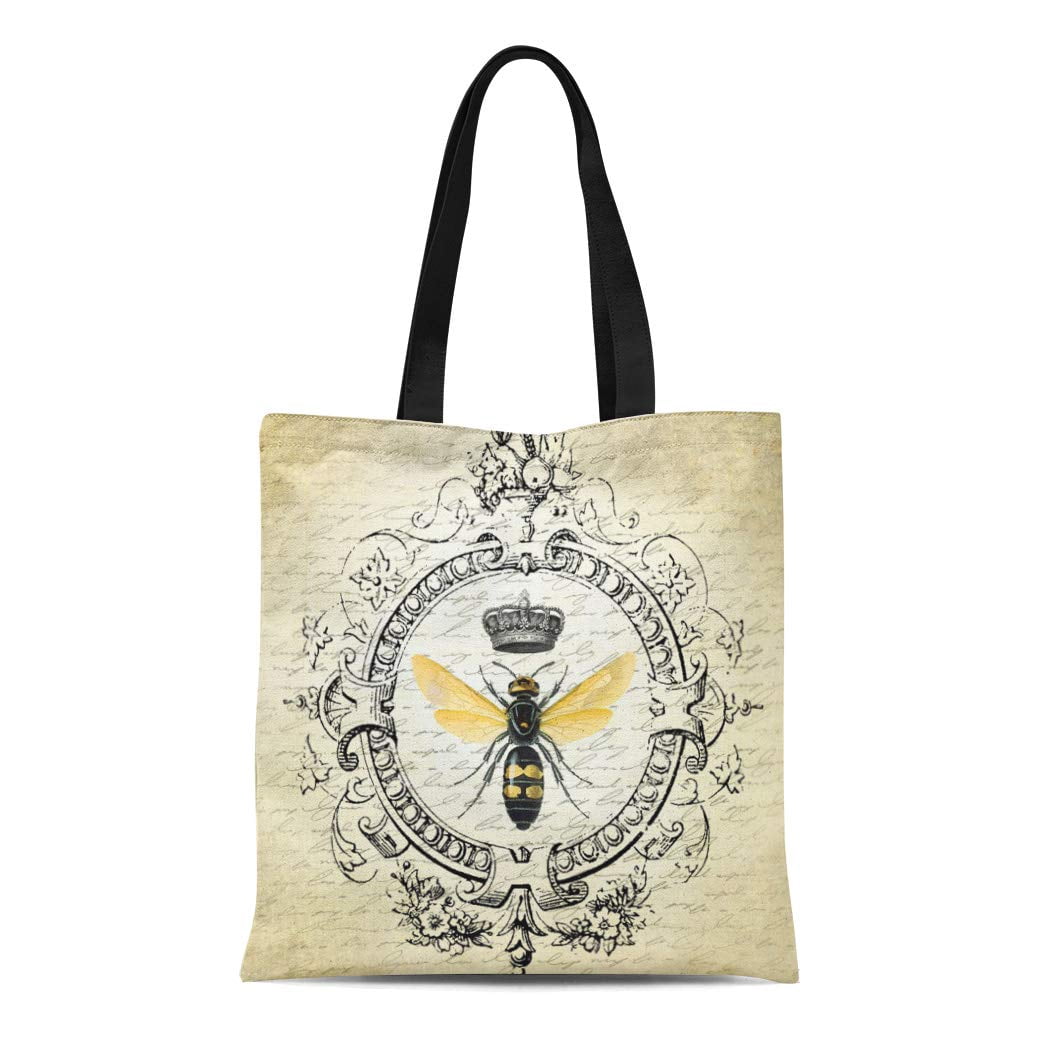 LADDKE Canvas Tote Bag Yellow Black Modern Vintage French Queen Bee ...