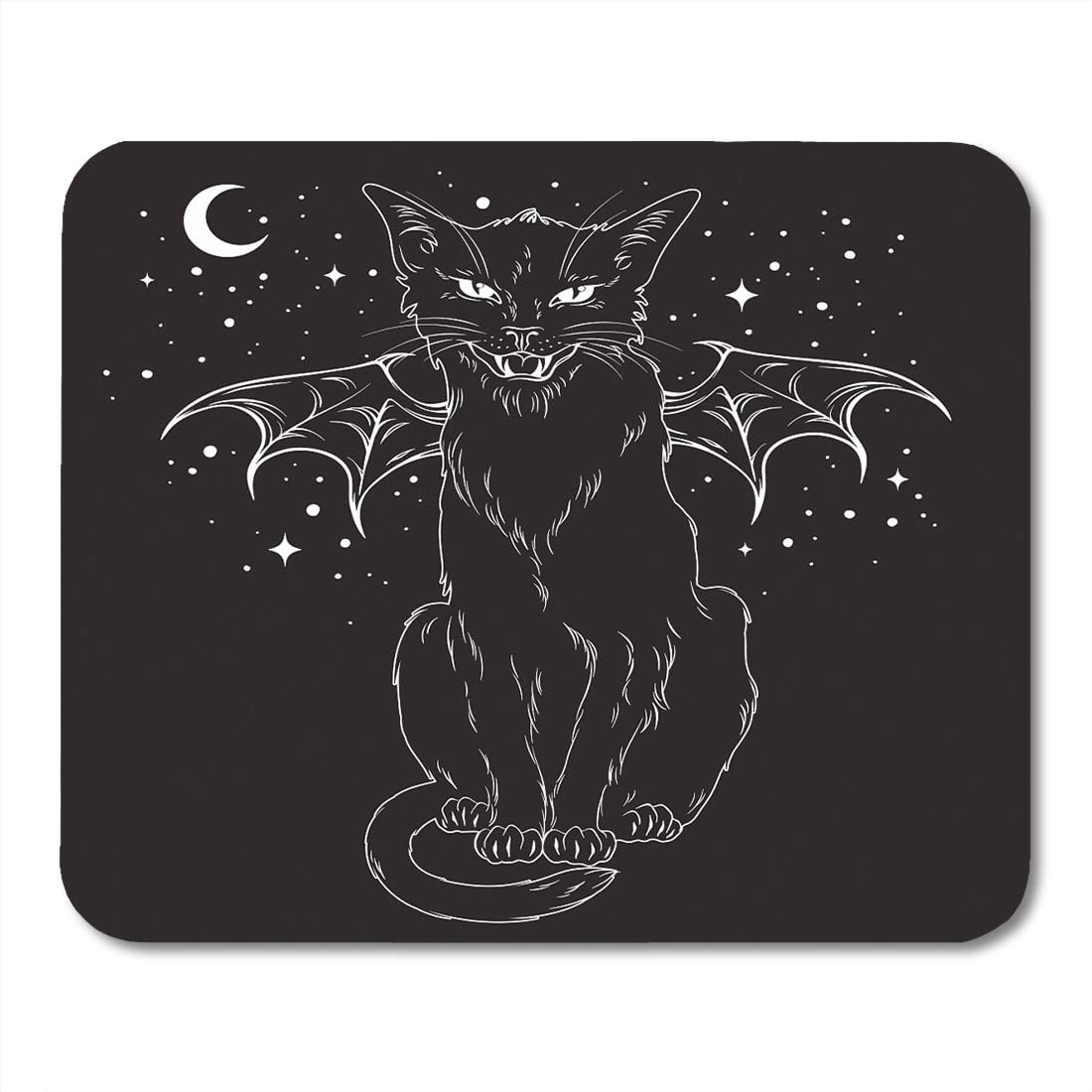 LADDKE Creepy Black Cat Monster Wings Over Night Sky Moon and Stars ...