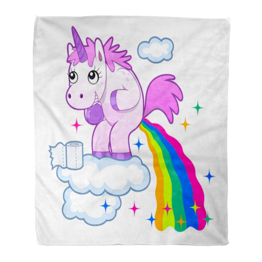 LADDKE Flannel Throw Blanket Pink Poop Smiling Unicorn Pooping Rainbow ...