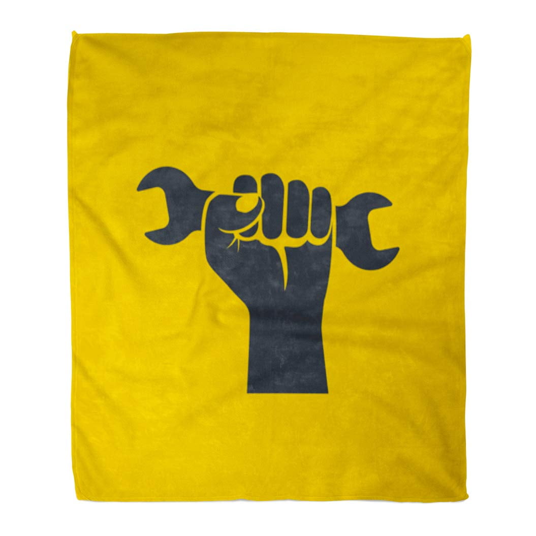 LADDKE Flannel Throw Blanket Wrench in Hand Black Silhouette Yellow ...