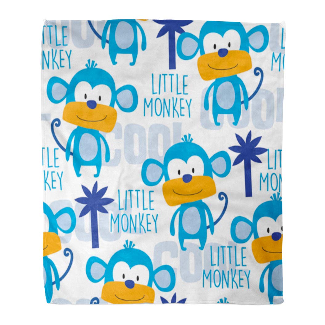 LADDKE Throw Blanket 58x80 Inches Blue Adorable Colorful Monkey Pattern ...