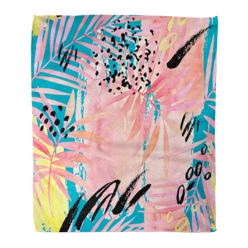 LADDKE Throw Blanket Warm Cozy Print Flannel Watercolor Tropical Leaves ...