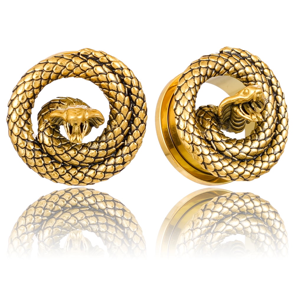 LADEMAYH Unique Snake Surgical 316L Stainless Steel Ear Plugs Tunnels ...