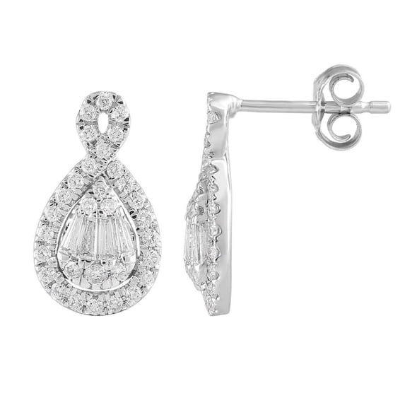 Bellano Women's Earrings 0.75CT Round/Baguette Diamond 14K White Gold ...