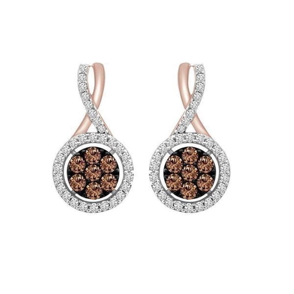 Bellano Women's Earrings 0.75CT Round Dark Brown Diamond 14K Rose Gold ...