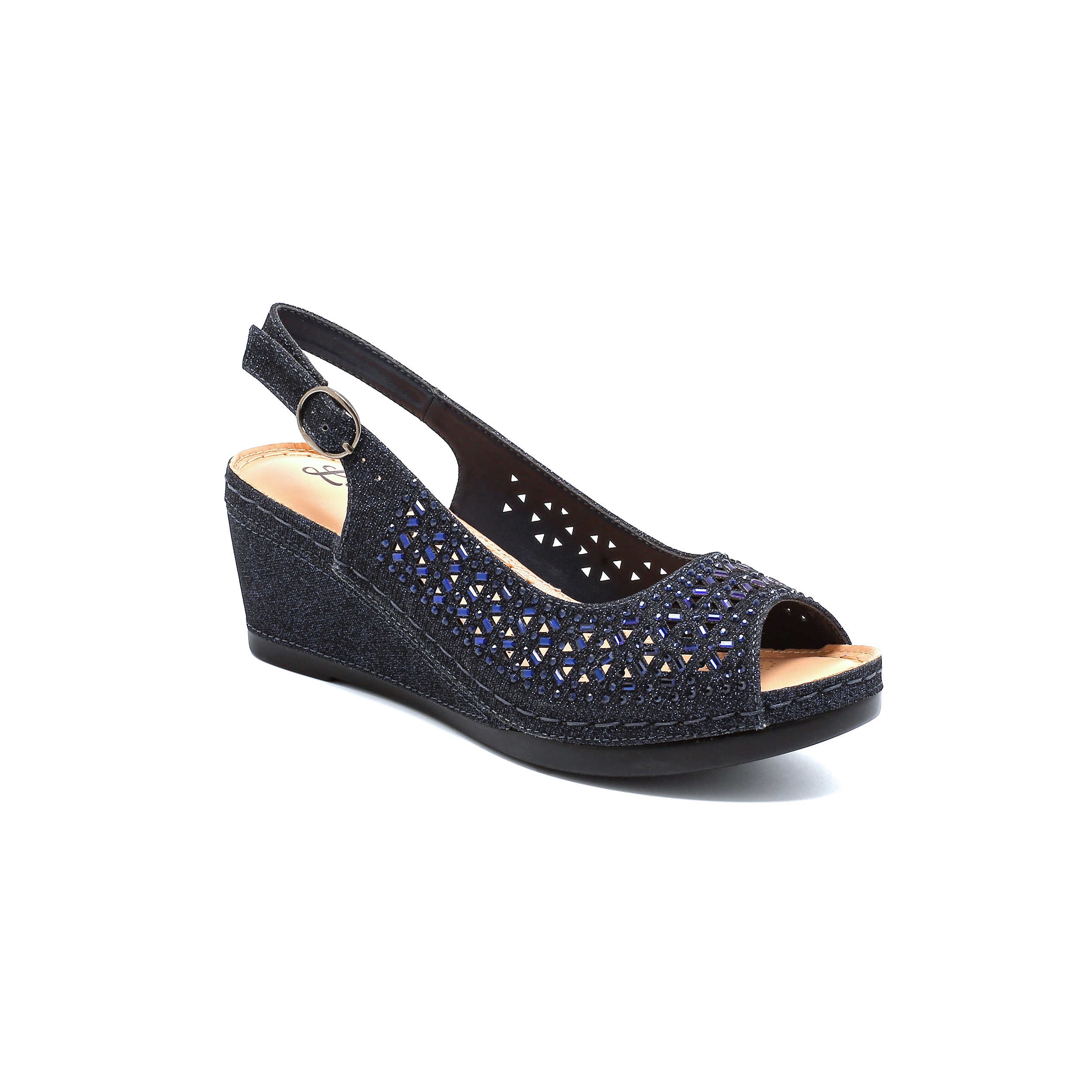 LADY COUTURE Open toe slingback wedge with Metallic studs, ANITA NAVY 8 ...