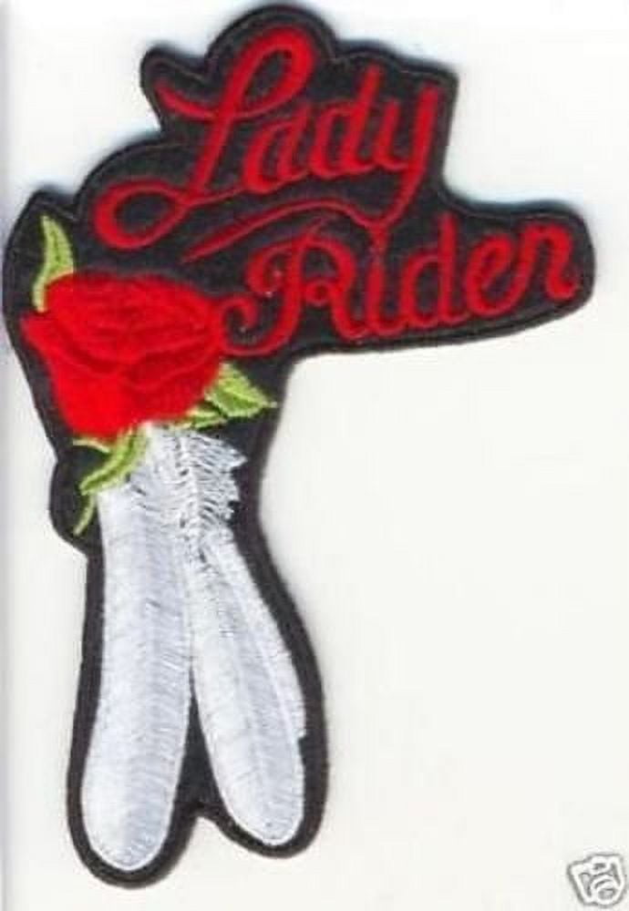 LADY RIDER ROSE FEATHER RED Motorcycle Chick MC Club Bike Vest Patch ...