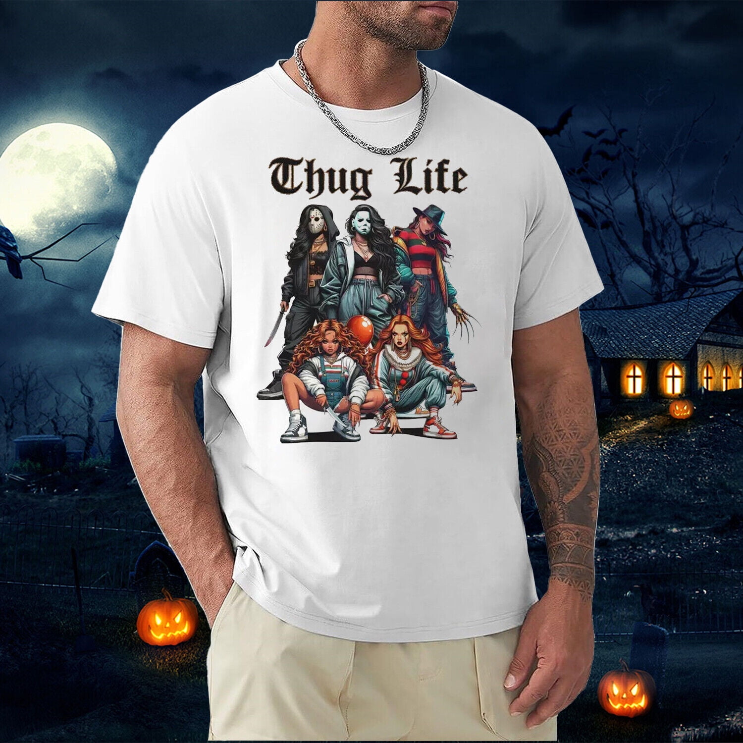 LADY Thug Life 2024 Halloween Horror Friends T-Shirt - Walmart.com