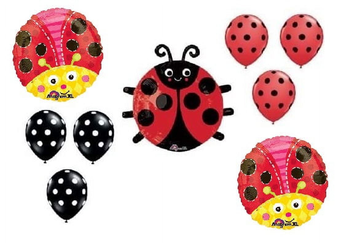 LADYBUG Lady Bug Polka Dots Birthday PARTY 9 Mylar and Latex BALLOONS ...