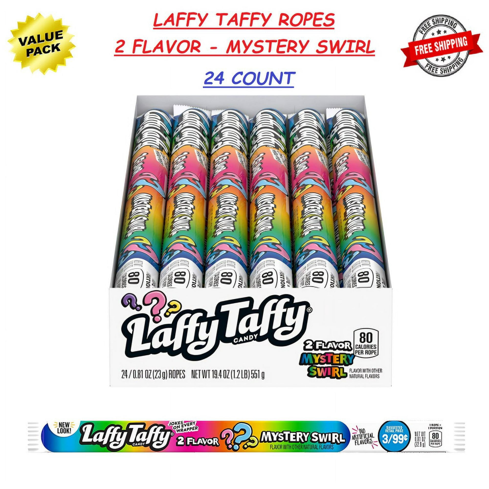 Laffy Taffy Mystery Swirl Candy Ropes, Chewy Tangy, Box of 24 Count, 0. ...