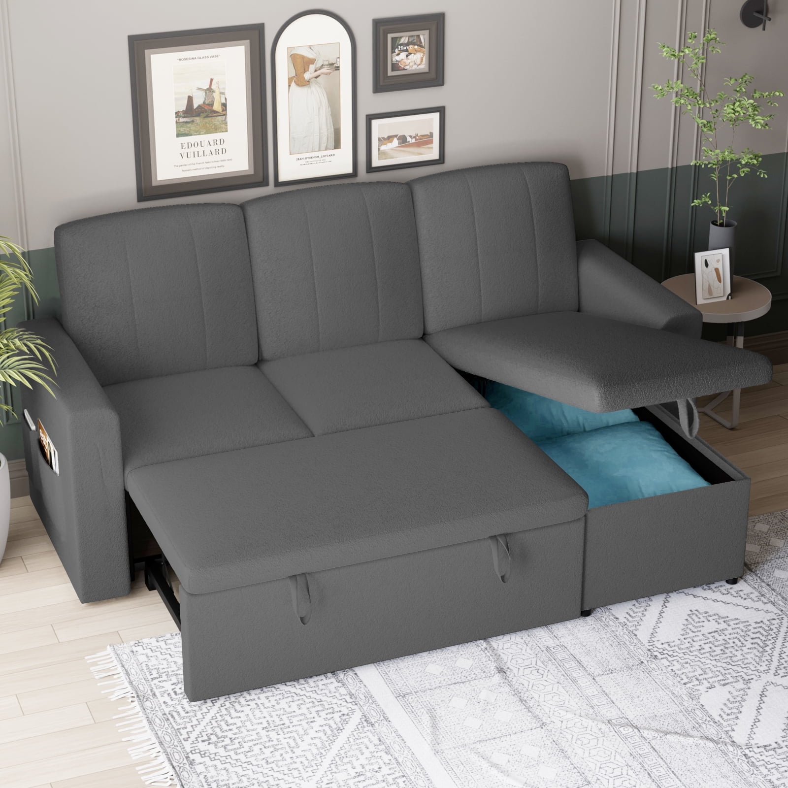 LAFGUR 2 in 1 Sofa Bed, L Shape Pull Out Couch Bed, Convertible 3-seat ...