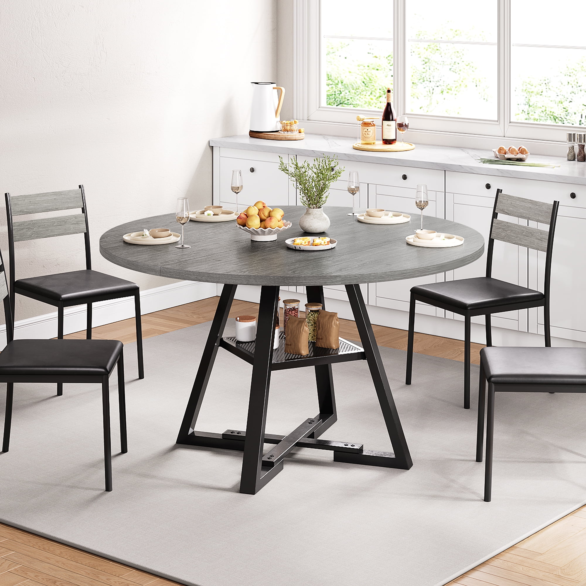 LAFGUR 47" Round Dining Table for 4,Wood Kitchen Dining Room Circle ...