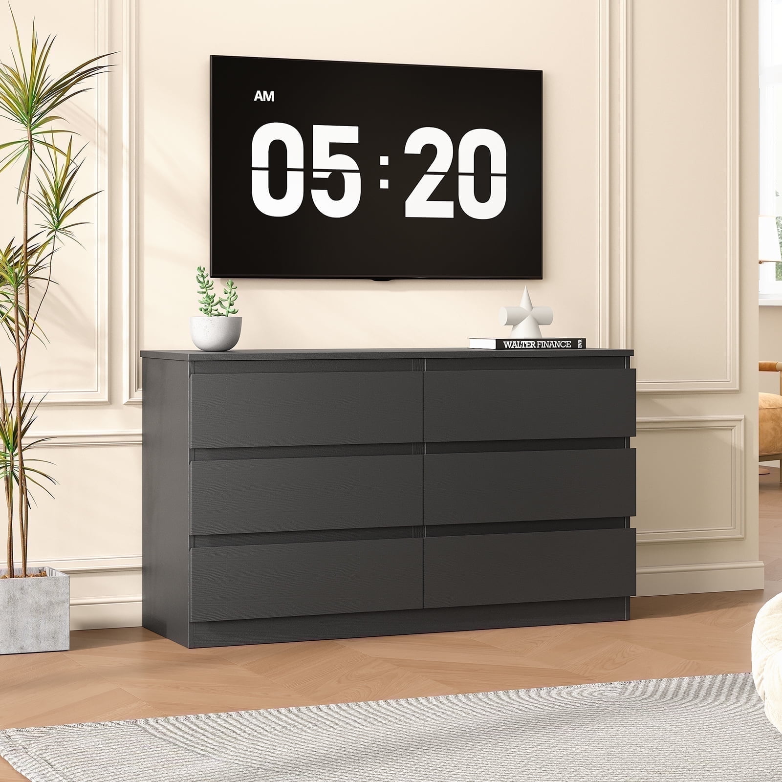 LAFGUR 6 Drawer Double Dresser, Modern Wood Storage Side Cabinet Chest ...