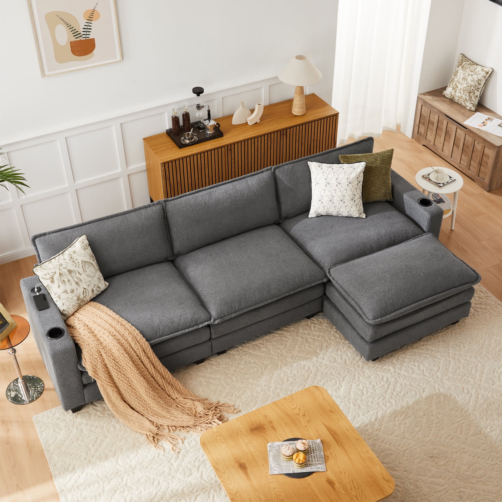 LAFGUR L-Shaped Sectional Sofa with Built-in Charging Ports, Modular ...