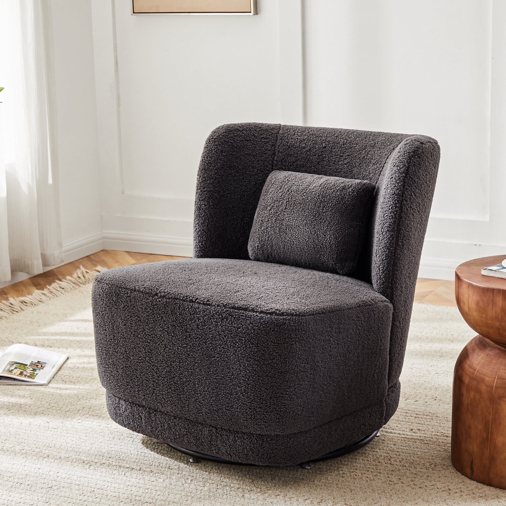 LAFGUR Swivel Accent Chair with Pillow, Comfy Armless Barrel Chair with ...