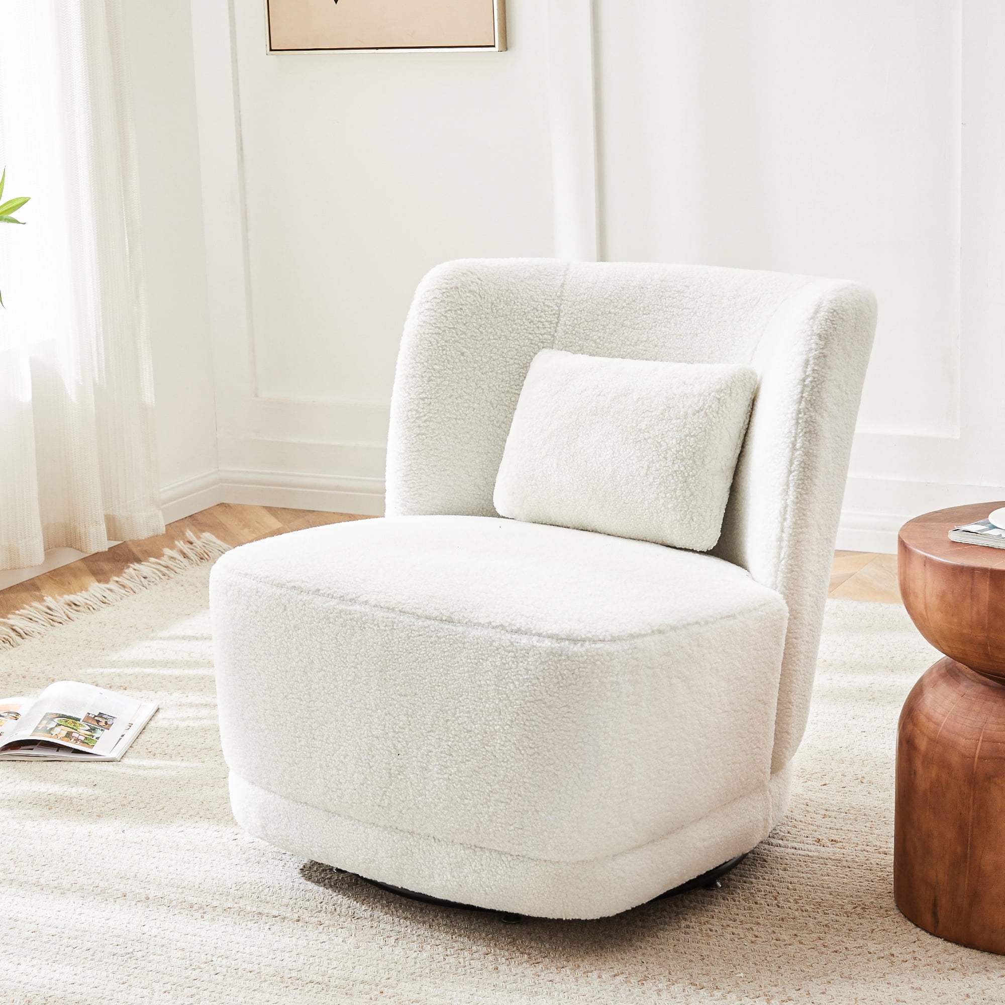 LAFGUR Swivel Accent Chair with Pillow, Comfy Armless Barrel Chair with ...