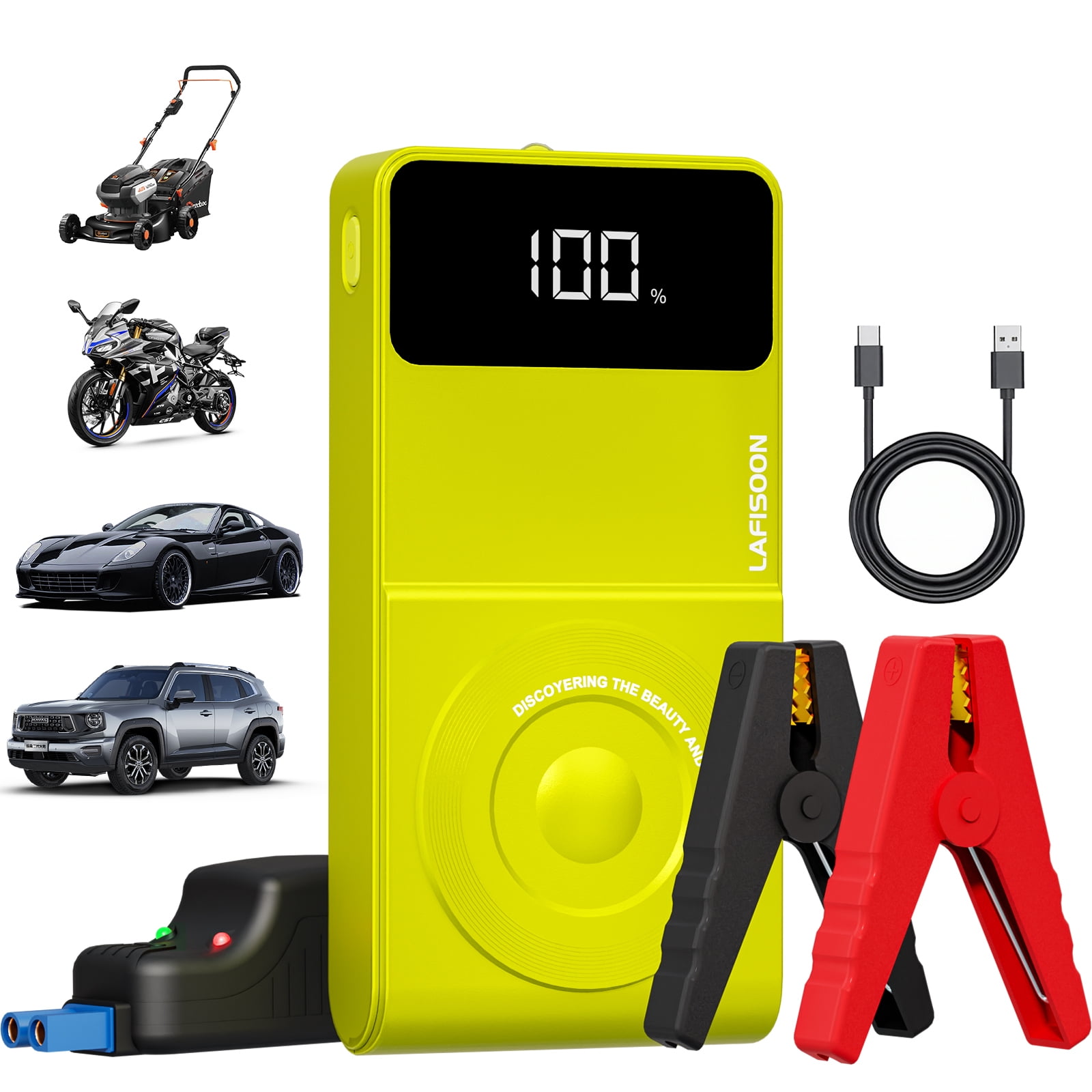 LAFISOON Car Jump Starter,4000A Peak 12V Battery Jumper Pack for 6.5L ...