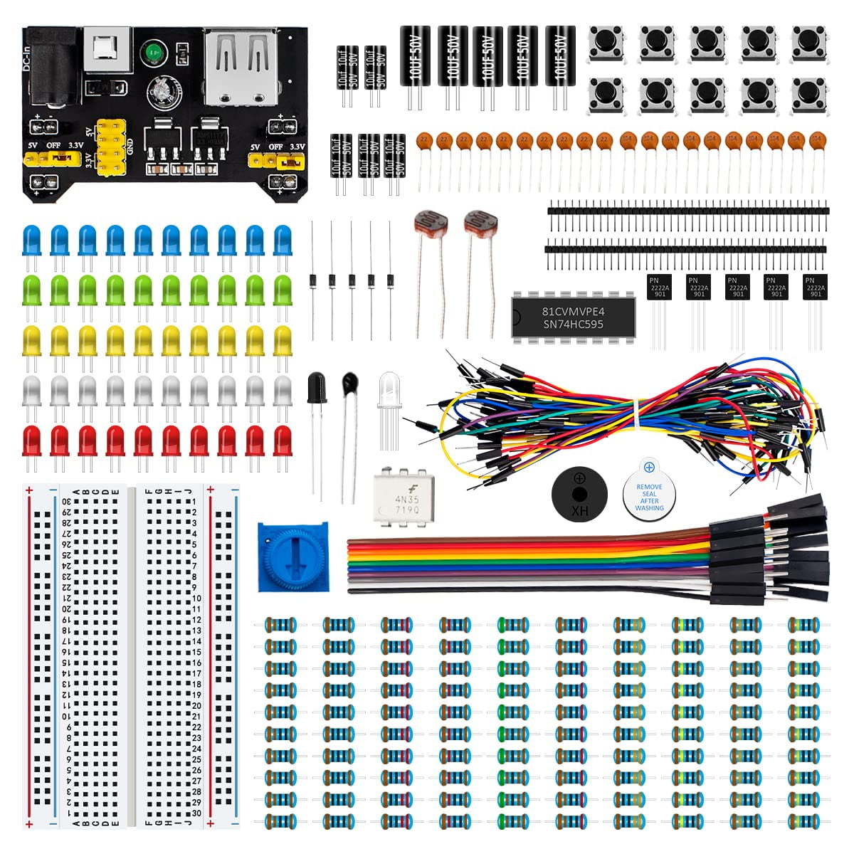 LAFVIN Electronic Fun Kit RRF12 Bundle with Power Supply Module, Breadboard, Resistor, Capacitor ...