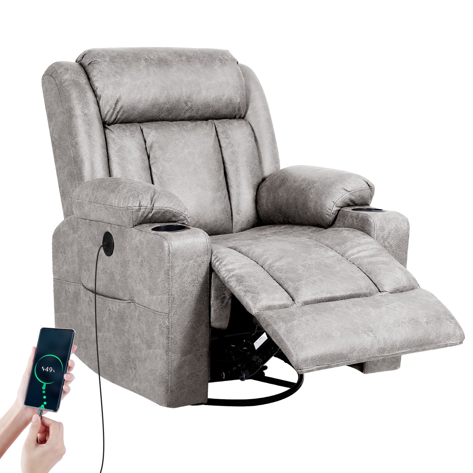 LAFWELL Rocking Recliner Chair - 360° Swivel with Vibration Massage ...