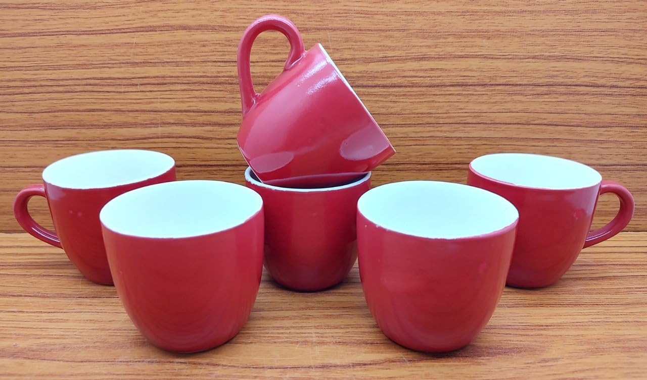 LAGHIMA JADON Pack of 6 Ceramic TeaCoffee Cups Glossy Red U Shape ...