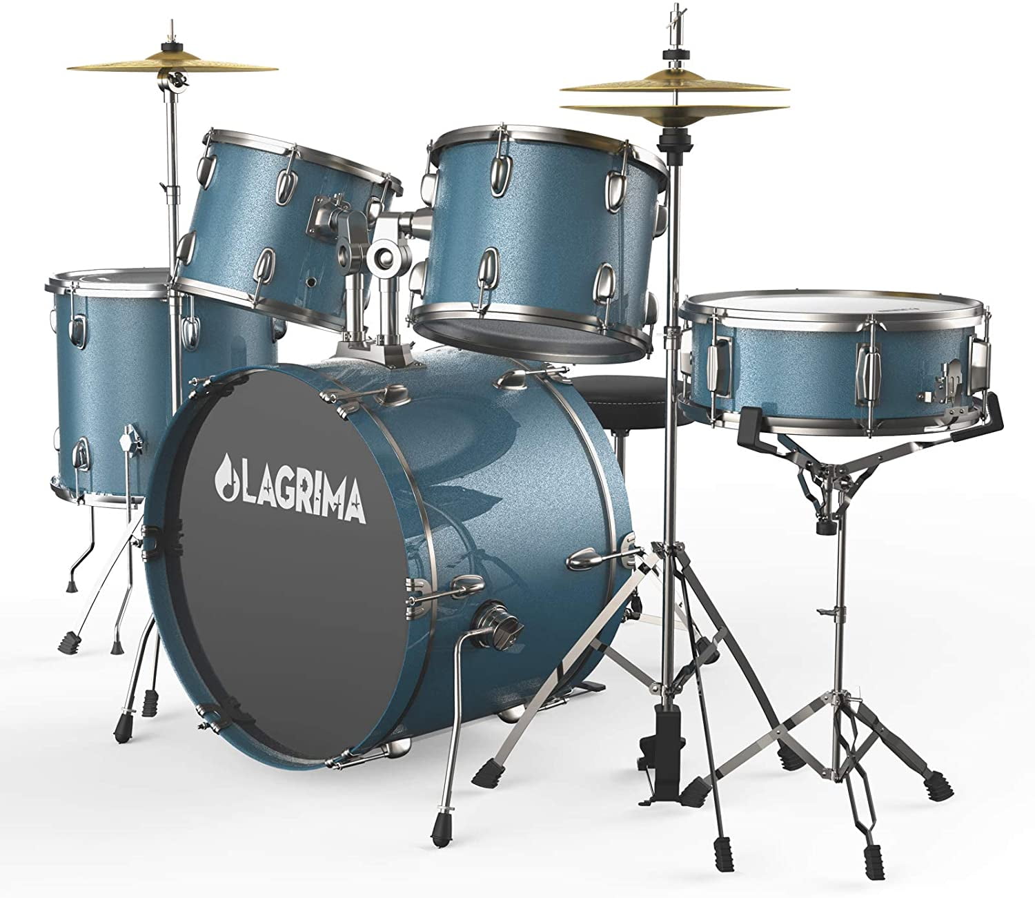 LAGRIMA 22 inch 5 Piece Full Size Complete Adult Drum Set with ...